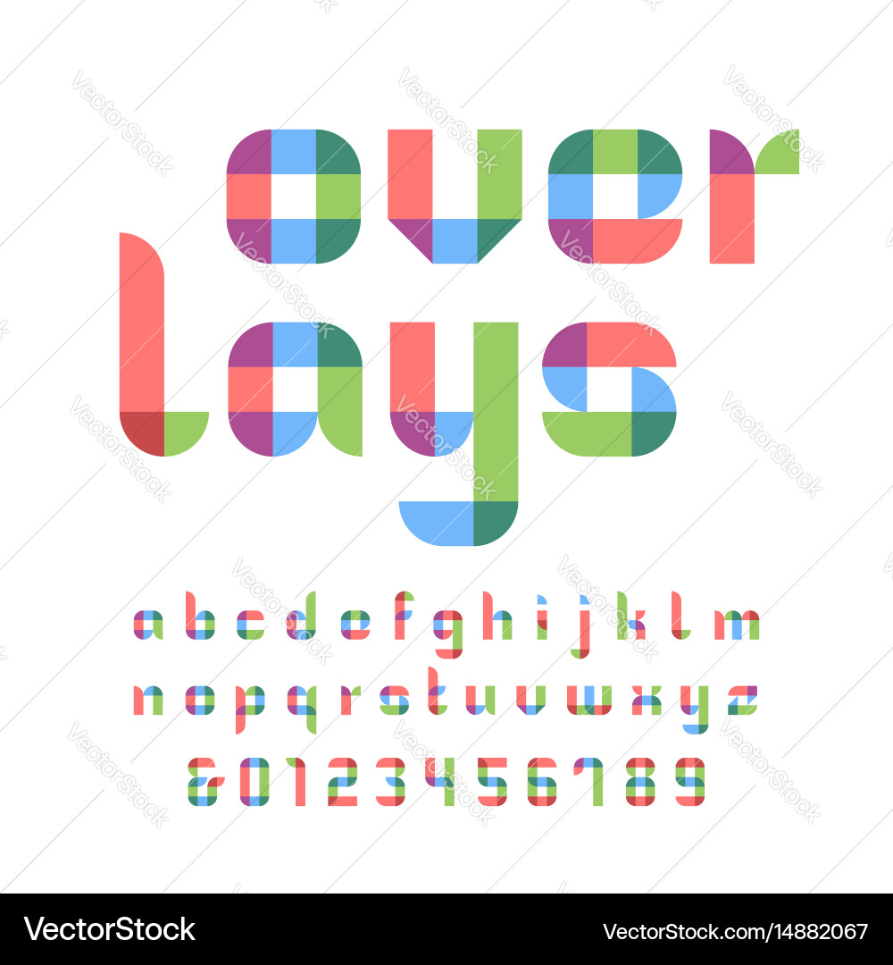 Color font alphabet with overlay effect letters Vector Image
