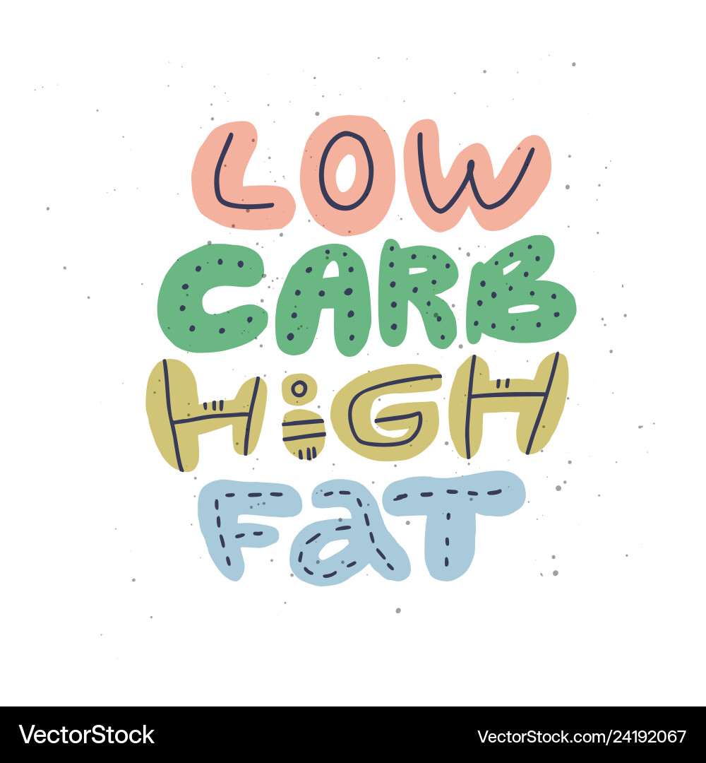 Low carb high fat cartoon stylized lettering Vector Image