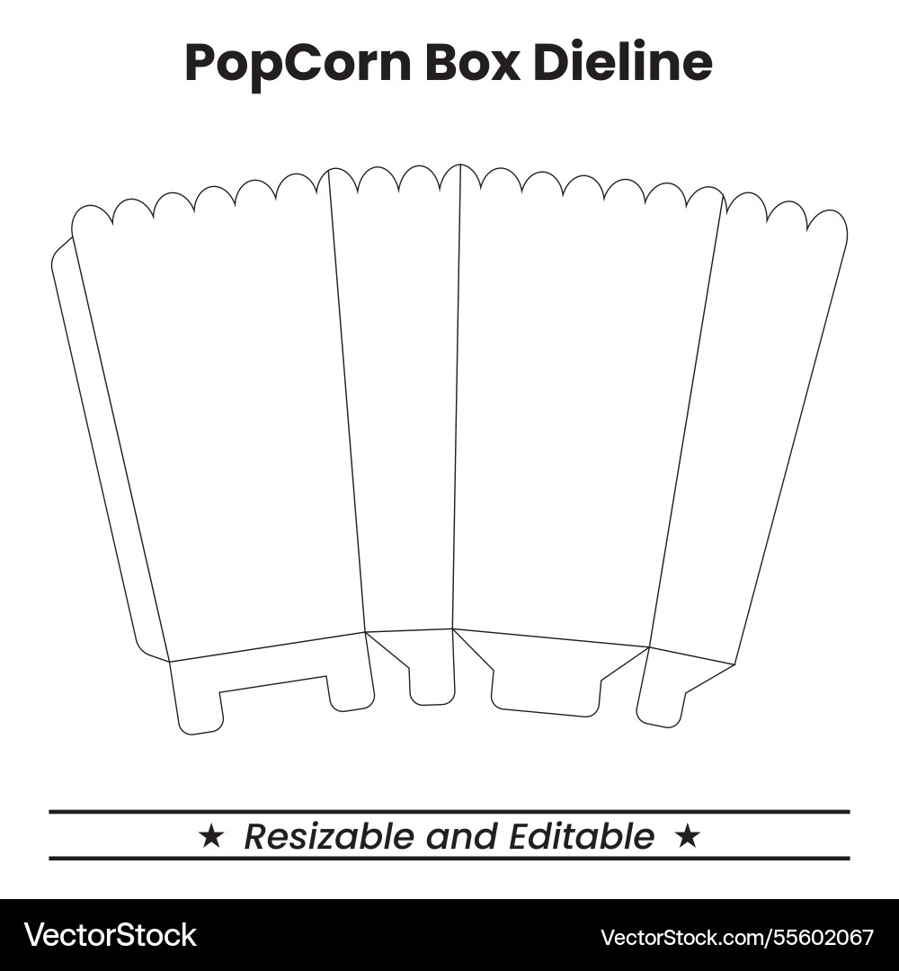 Popcorn box dieline packaging template Royalty Free Vector