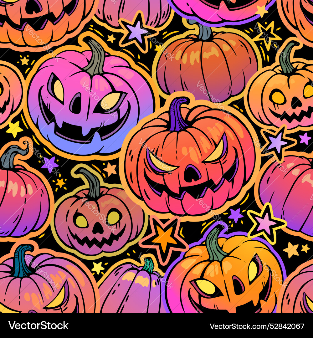 Seamless pattern of bright halloween pumpkins Vector Image