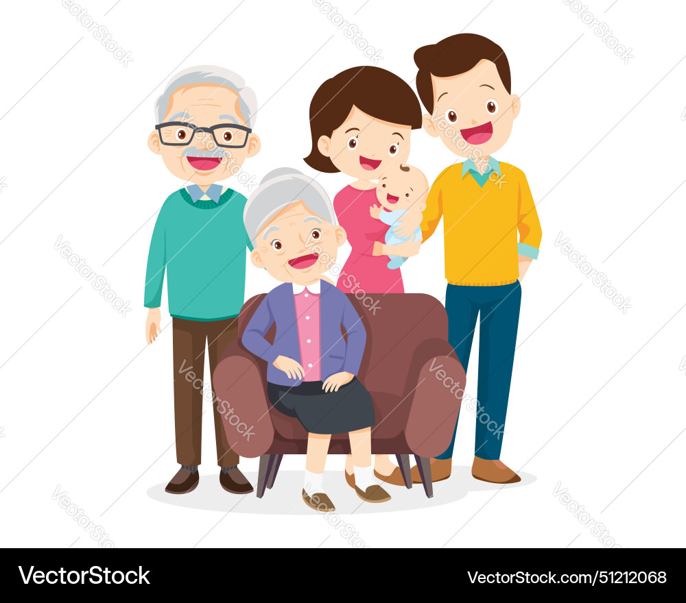 Big happy multi-generational family siblings Vector Image