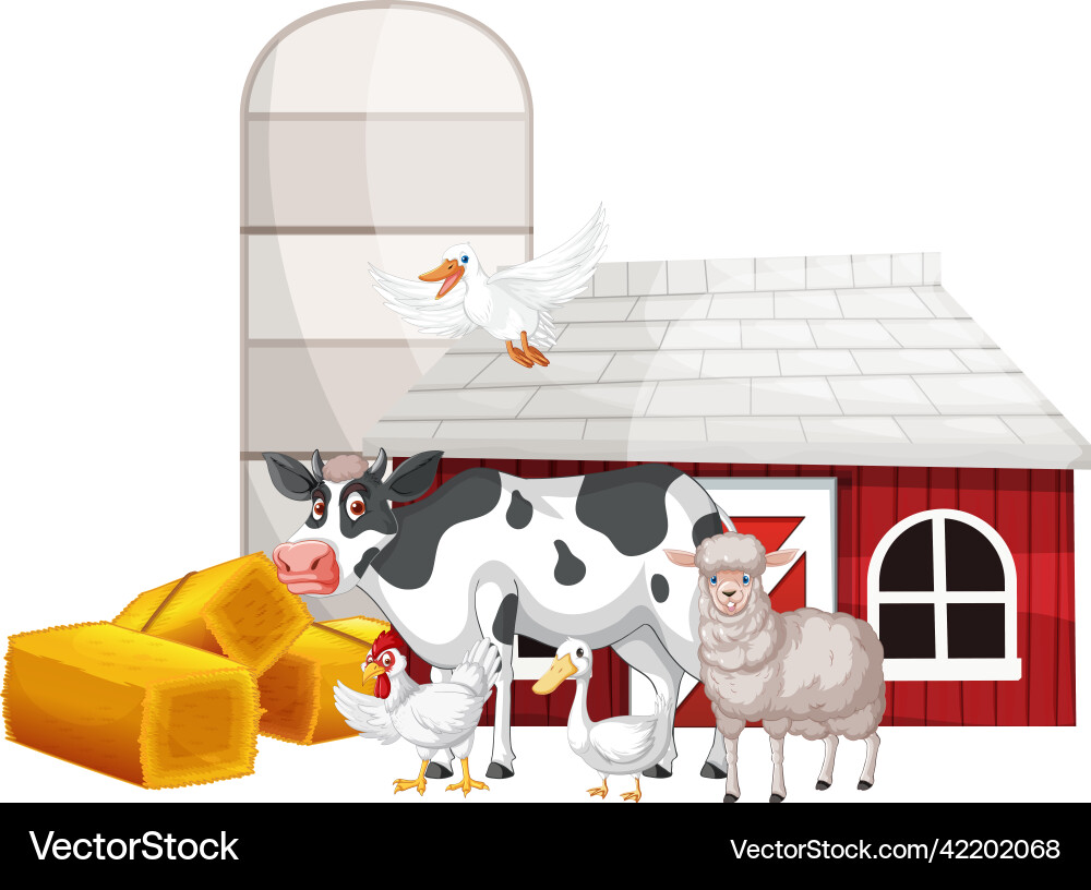 Farming theme with many animals Royalty Free Vector Image