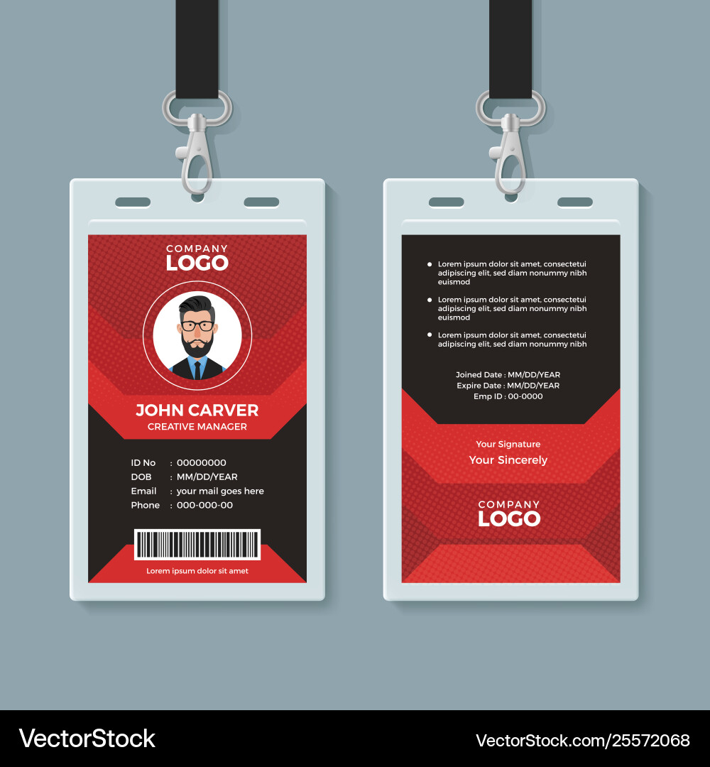 Modern red and black id card template Royalty Free Vector