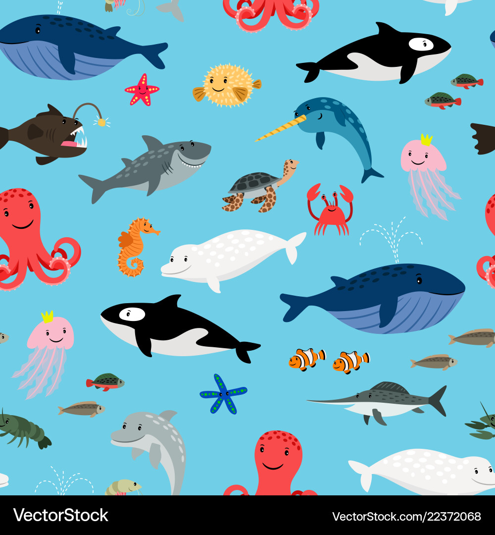 Sea animals pattern Royalty Free Vector Image - VectorStock
