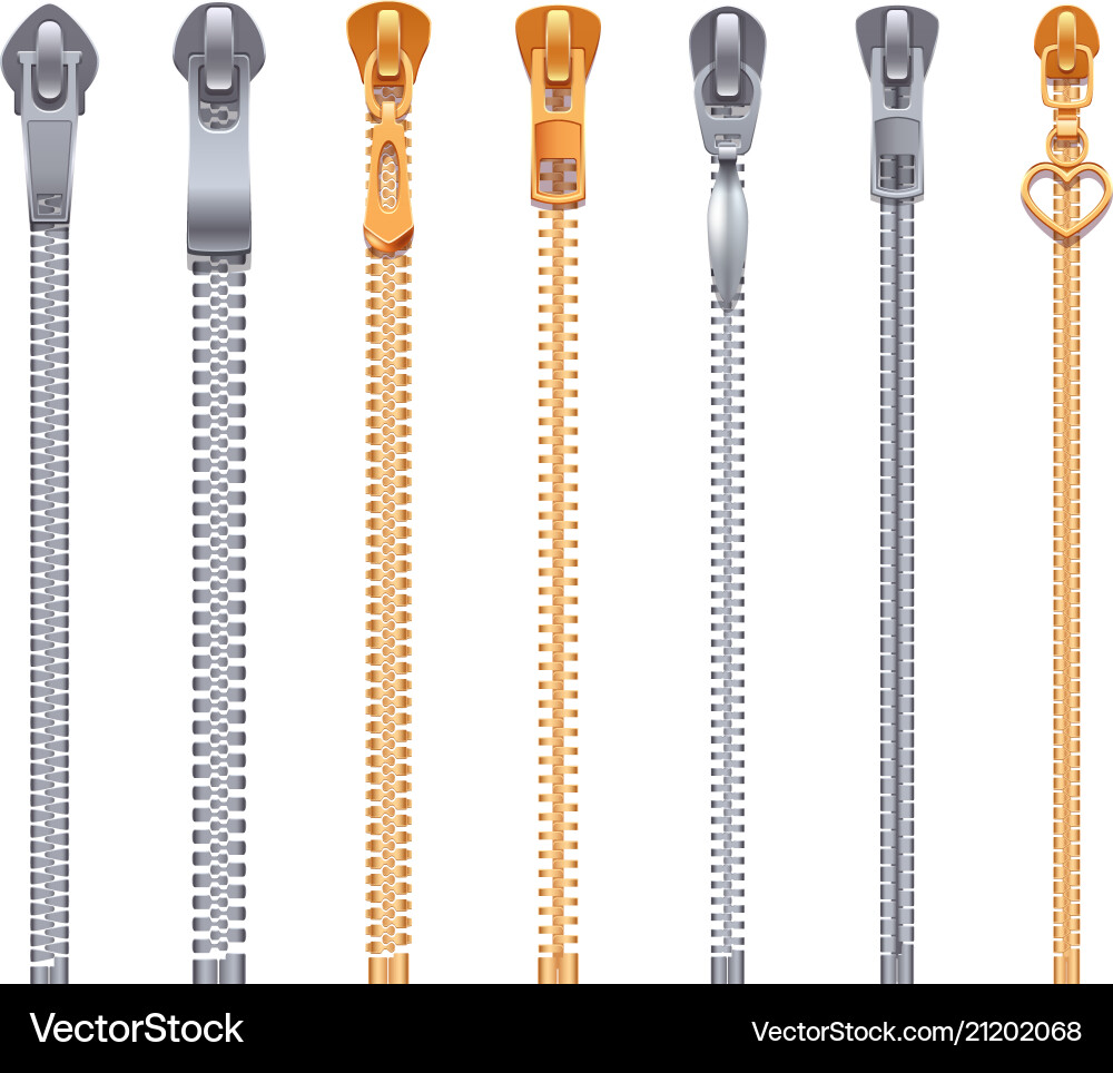 Zipper collection realistic set Royalty Free Vector Image