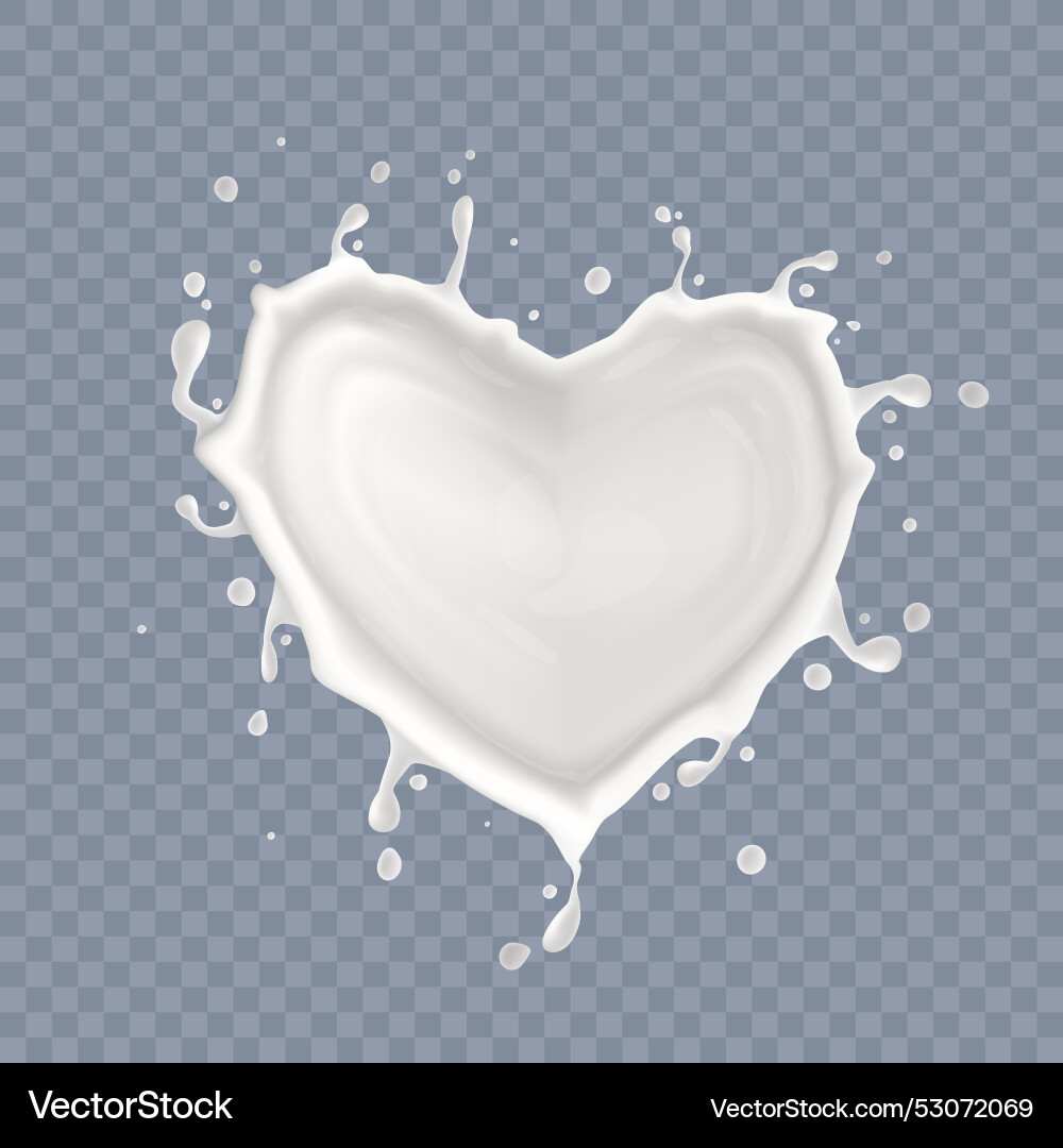 3d realistic milk splash with heart shape Vector Image