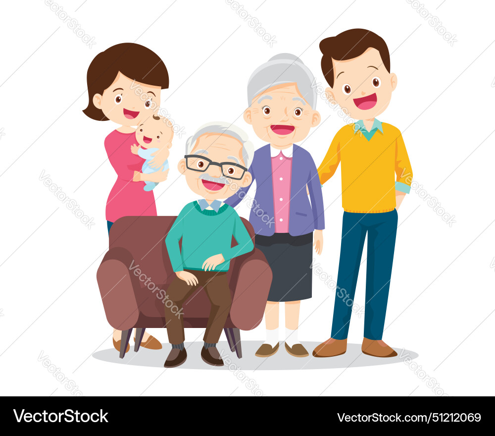 Big happy multi-generational family siblings Vector Image