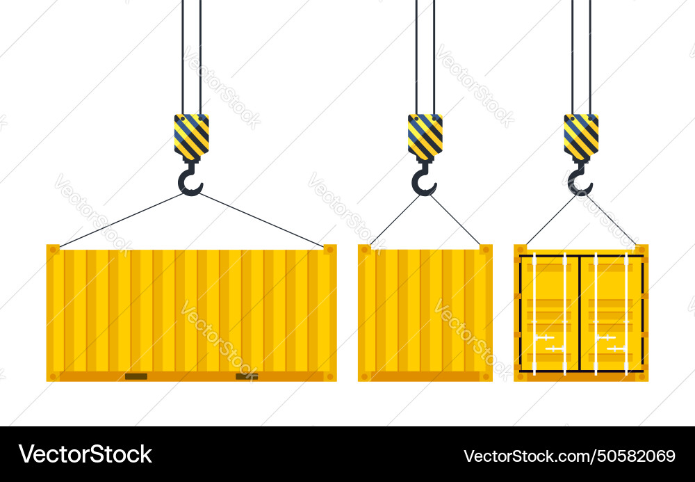 Cargo container hanging on a crane hook port Vector Image