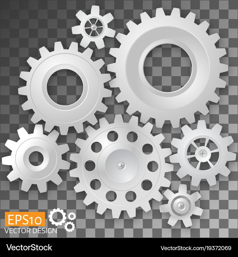 Realistic white gears on transparent background Vector Image