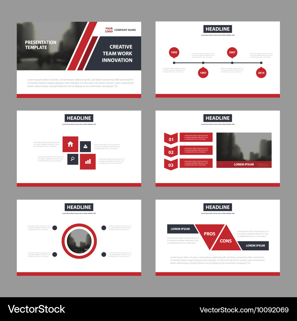 Red black presentation templates infographic set Vector Image
