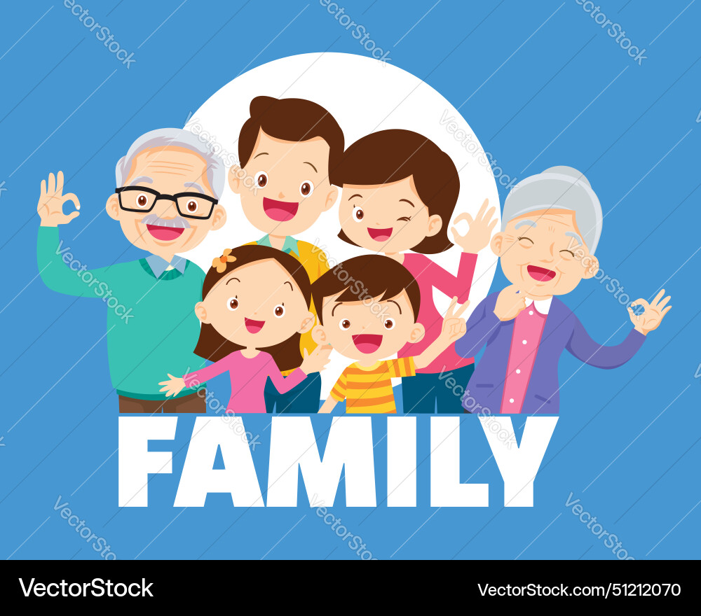 Big happy multi-generational family siblings Vector Image