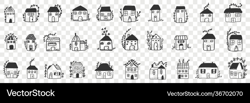 Buildings and houses doodle set Royalty Free Vector Image