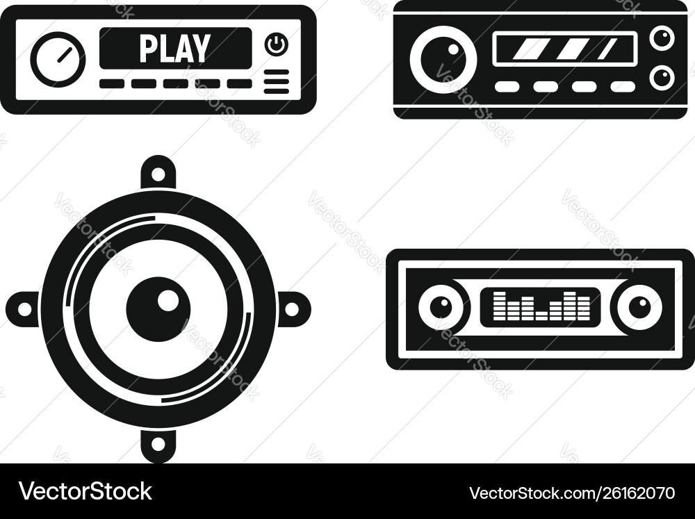 Car audio system icons set simple style Royalty Free Vector