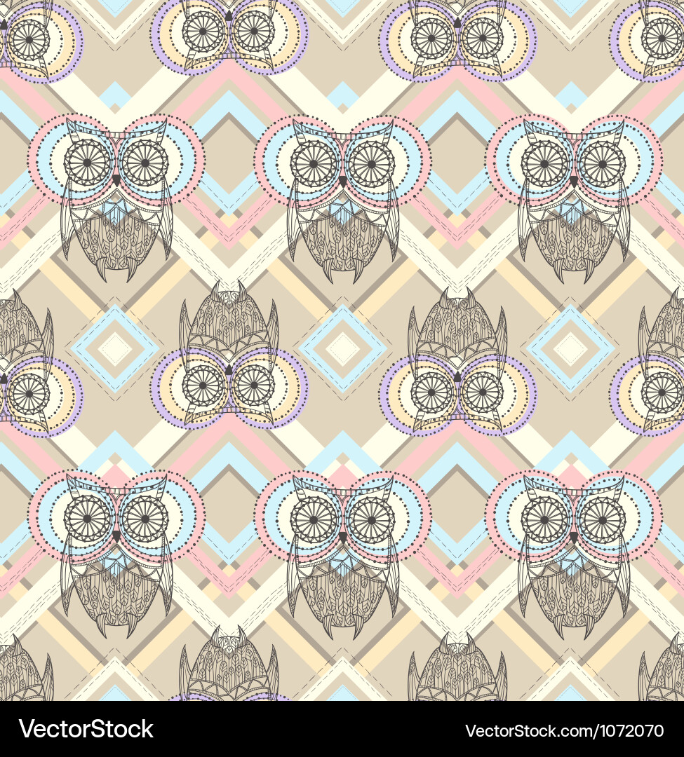 Cute owl seamless pattern with native elements Vector Image