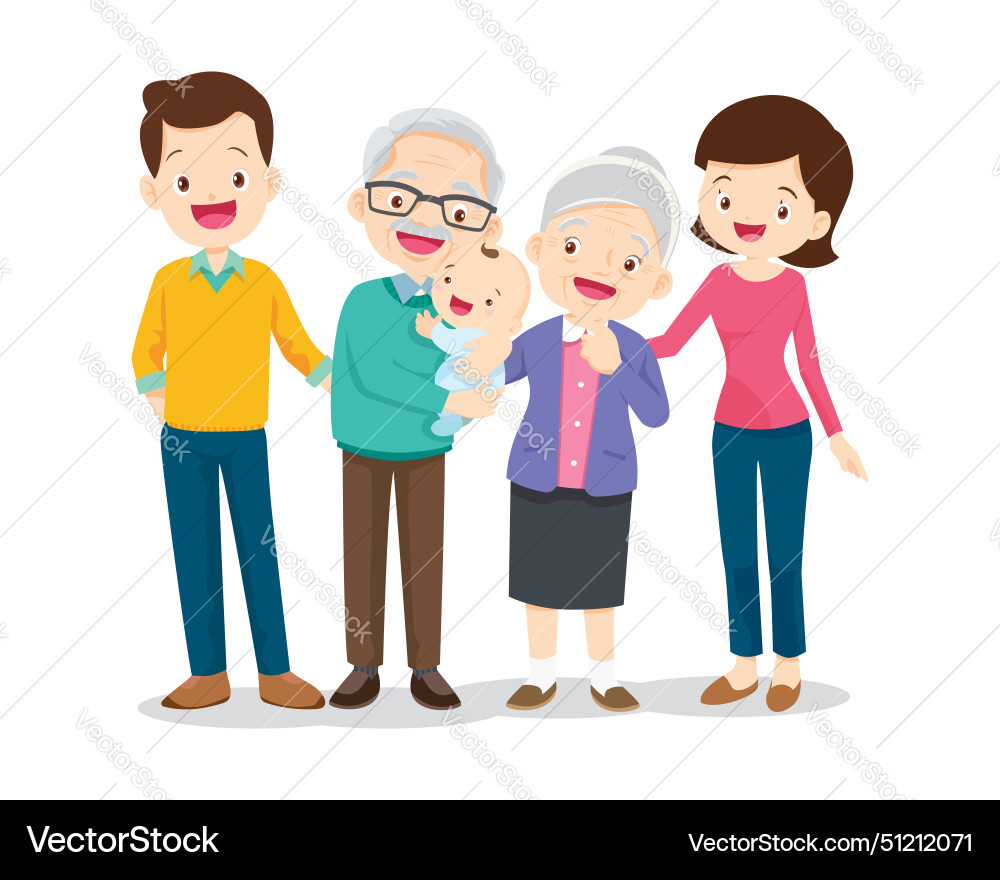 Big happy multi-generational family siblings Vector Image