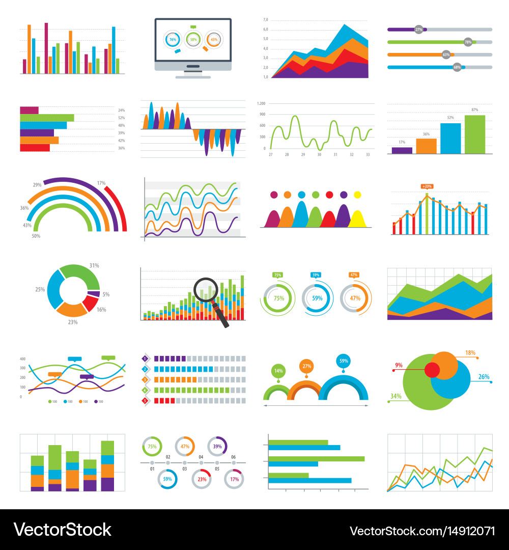 Business data market charts diagrams and graphs Vector Image
