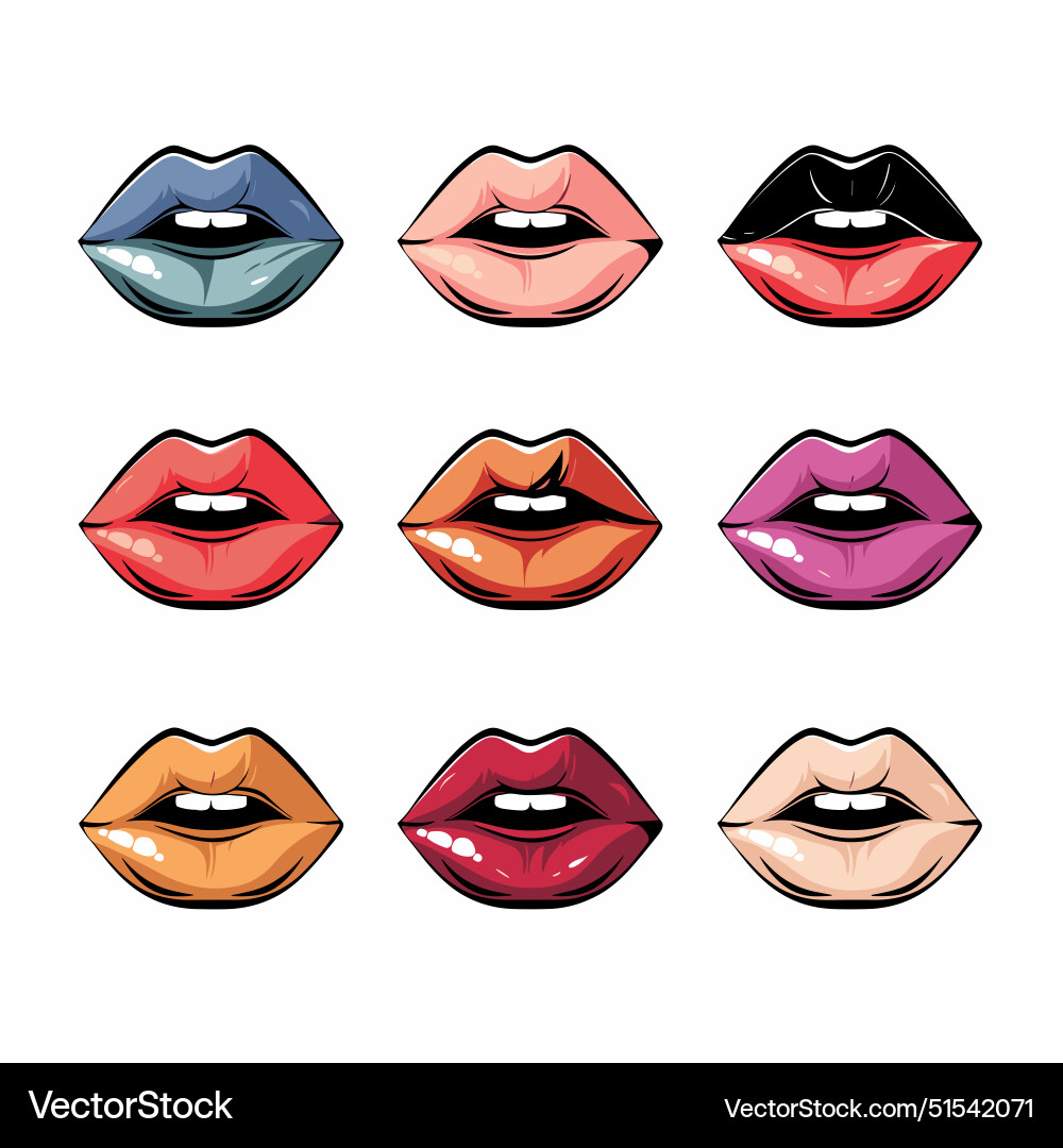 Collection colorful lips various Royalty Free Vector Image