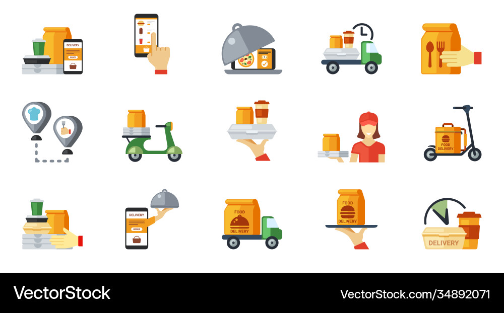 Food Delivery Icon Set - Order & Delivery Vector Image