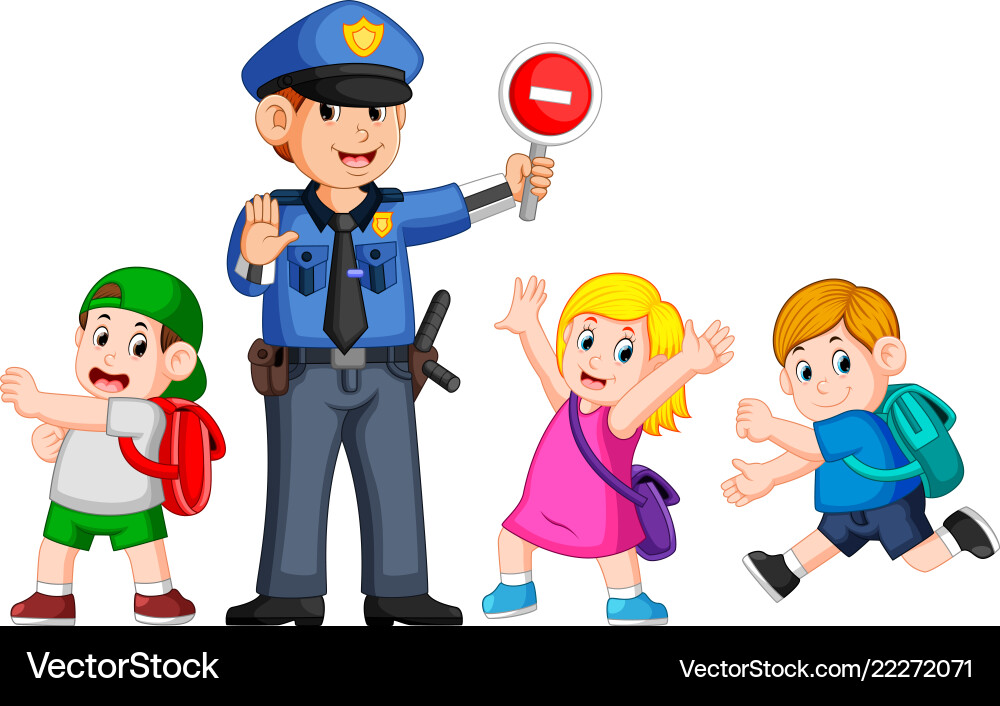 Police Helping with Stop Sign Royalty Free Vector Image