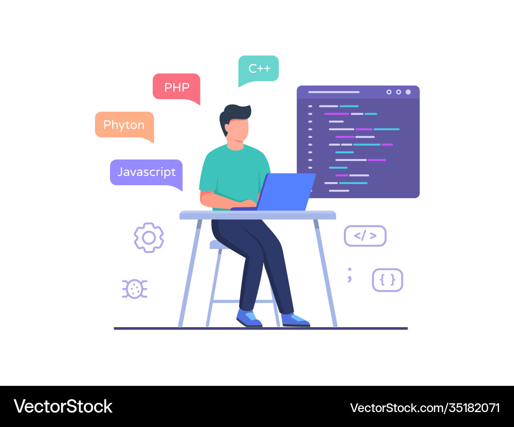 Software engineer sit in chair working on laptop Vector Image