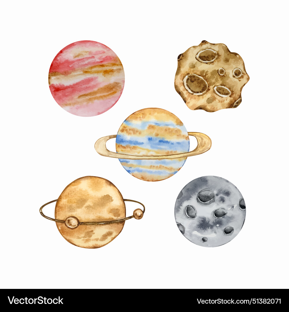 Watercolor planets set space Royalty Free Vector Image