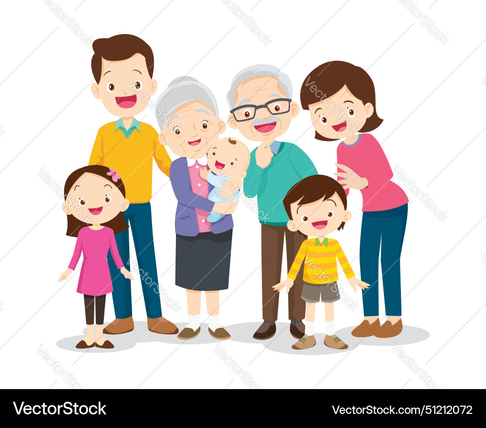 Big happy multi-generational family siblings Vector Image