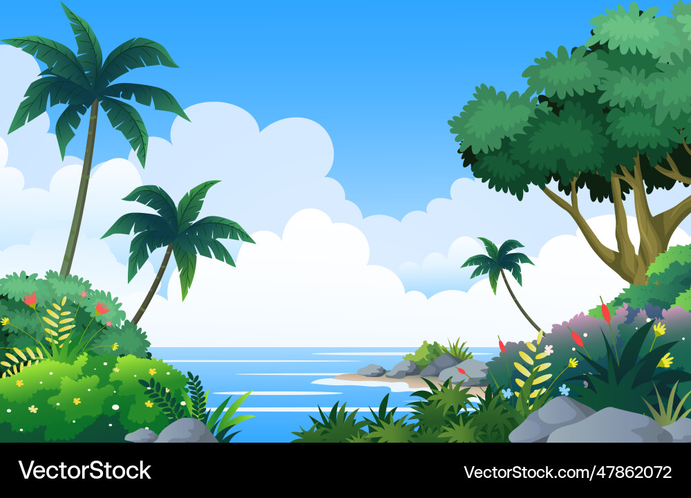 Forest with beach background Royalty Free Vector Image