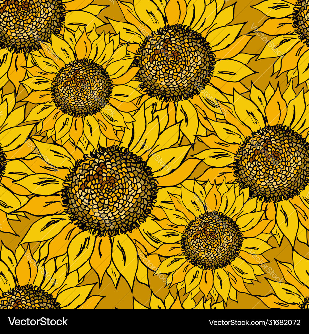 Hand-Drawn Sunflower Pattern Royalty Free Vector Image