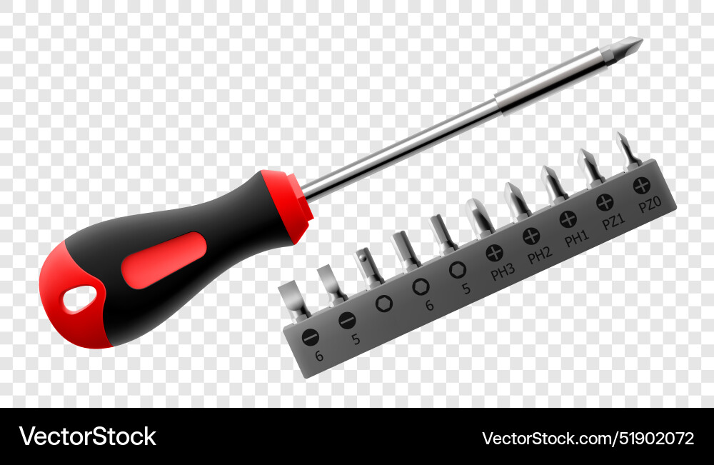 Phillips screwdriver with set of metal bits Vector Image