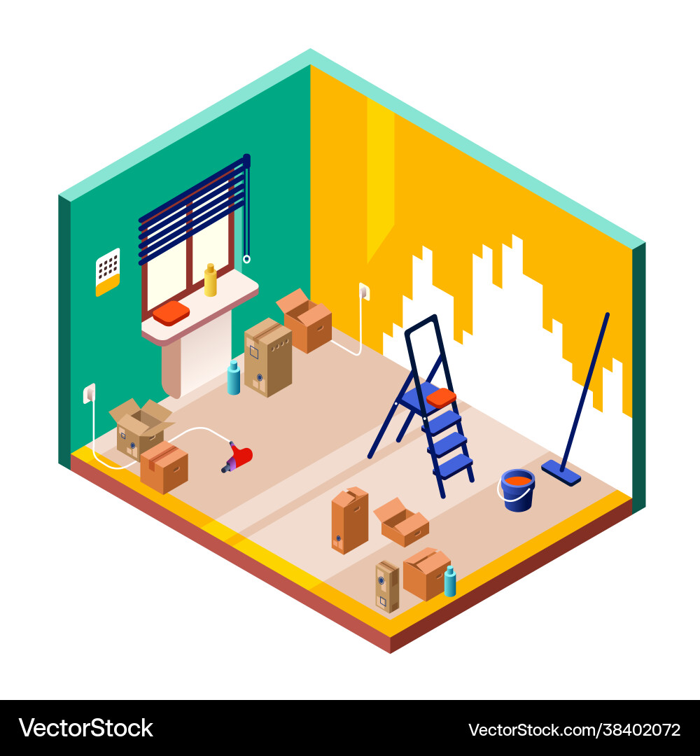 Room renovation isometric cross section Royalty Free Vector