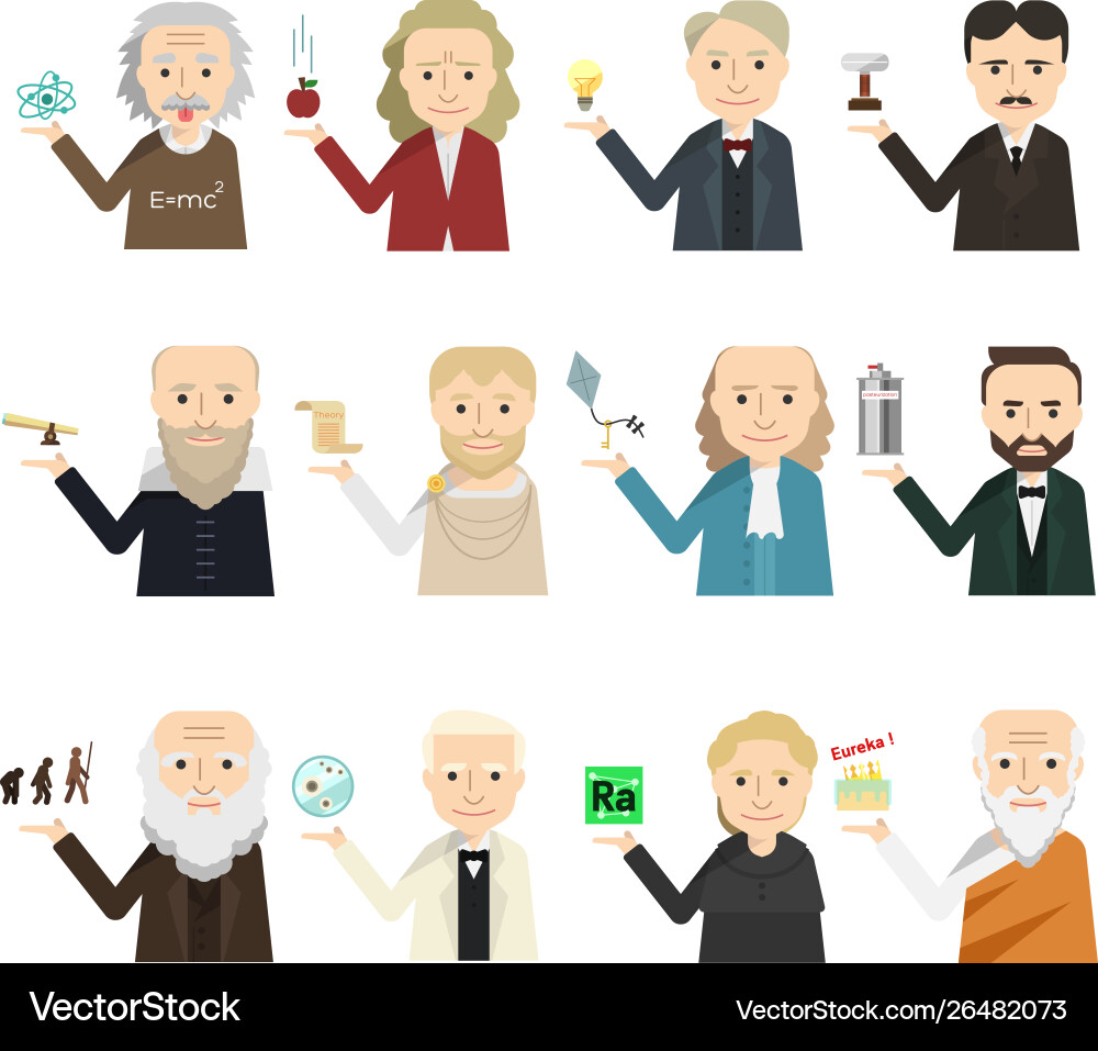 12 famous scientist icon set Royalty Free Vector Image