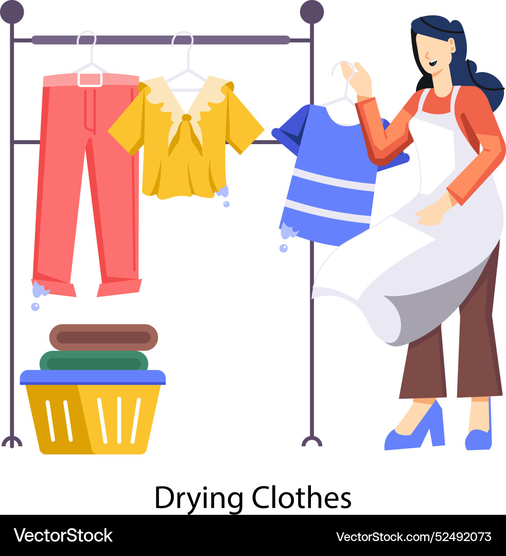 Basic rgbgirl drying clothes on a rack flat illus – Royalty-Free Vector ...