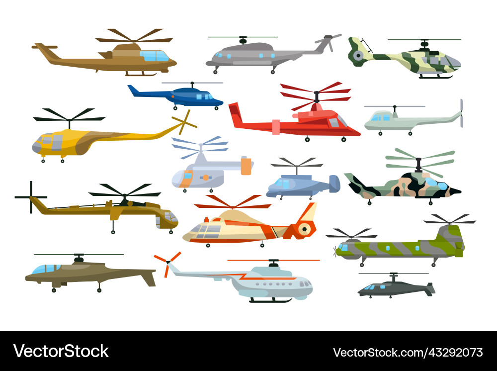 Colorful helicopters cartoon set Royalty Free Vector Image