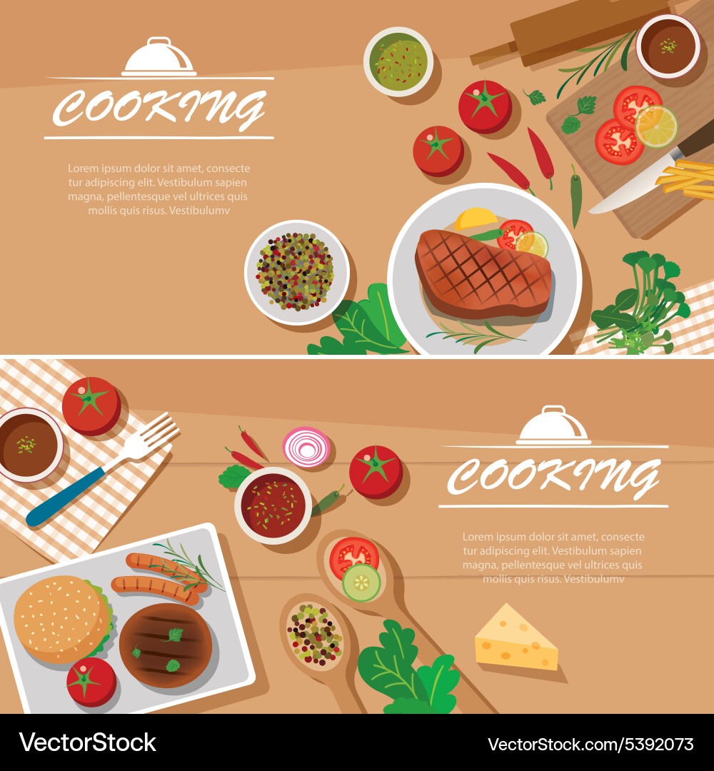 Cooking banner flat design template Royalty Free Vector