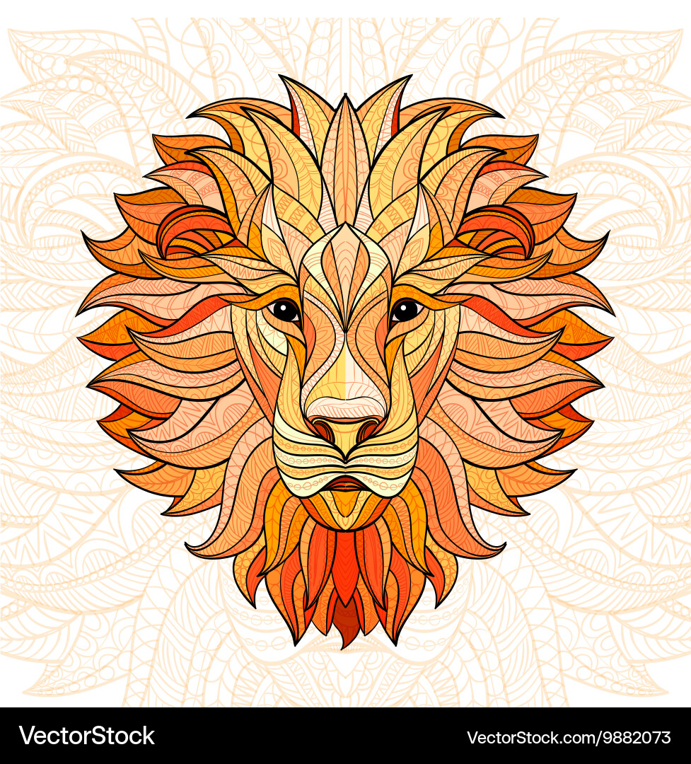 Detailed colored lion in aztec style Royalty Free Vector