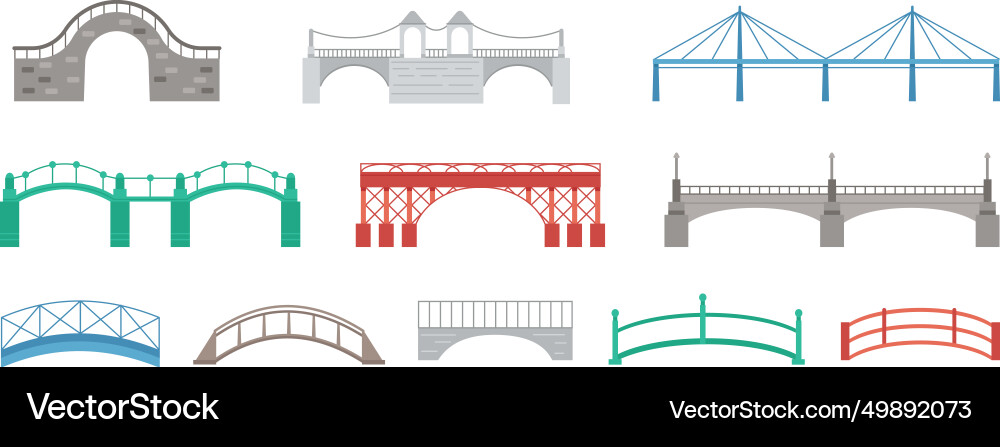 Different flat bridges isolated bridge icons Vector Image