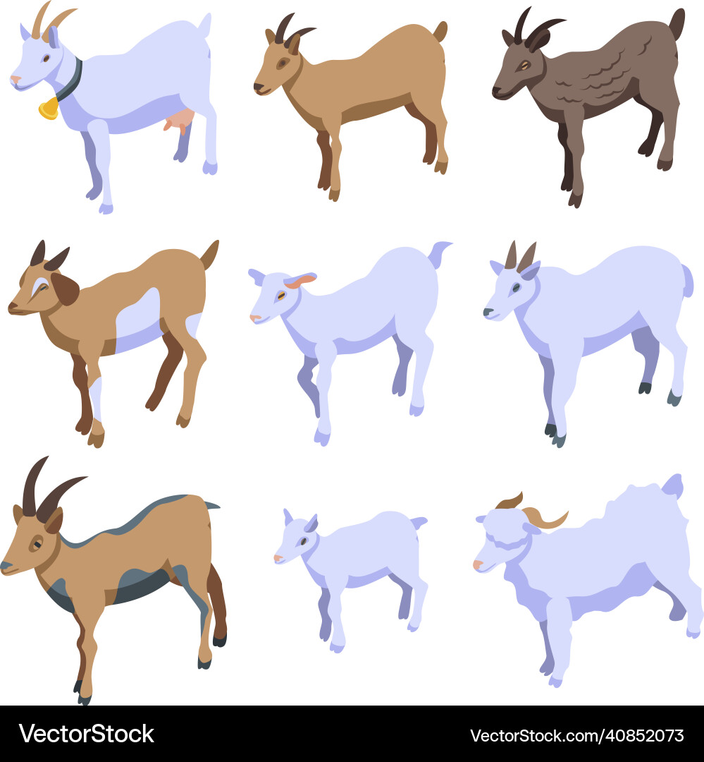 Goat icons set isometric style Royalty Free Vector Image