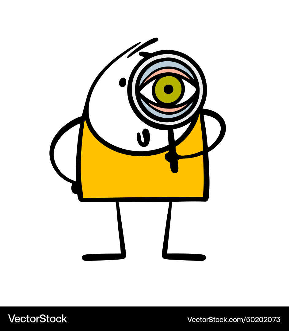 Inquisitive stickman stares intently through Vector Image