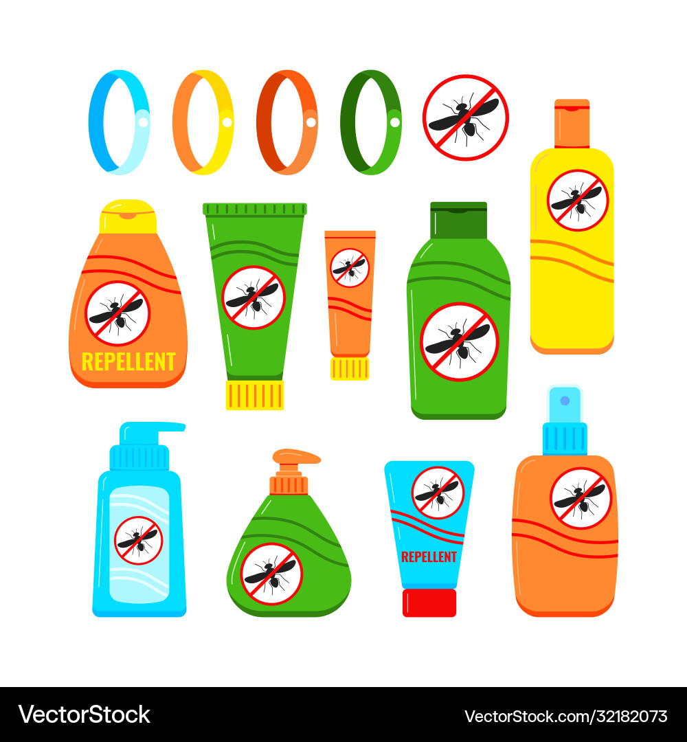 Mosquito repellent cream and spray set isolated Vector Image