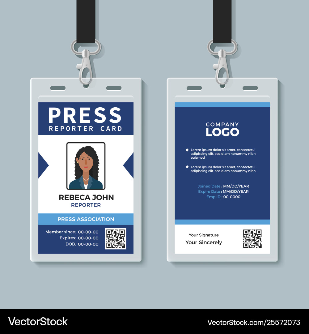 Press reporter id card template Royalty Free Vector Image