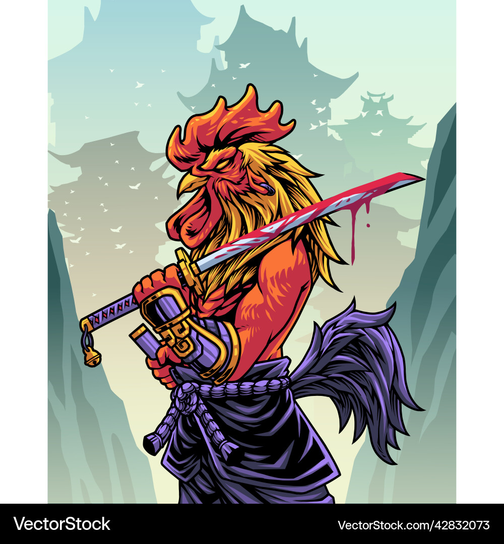 Samurai rooster mascot logo design Royalty Free Vector Image