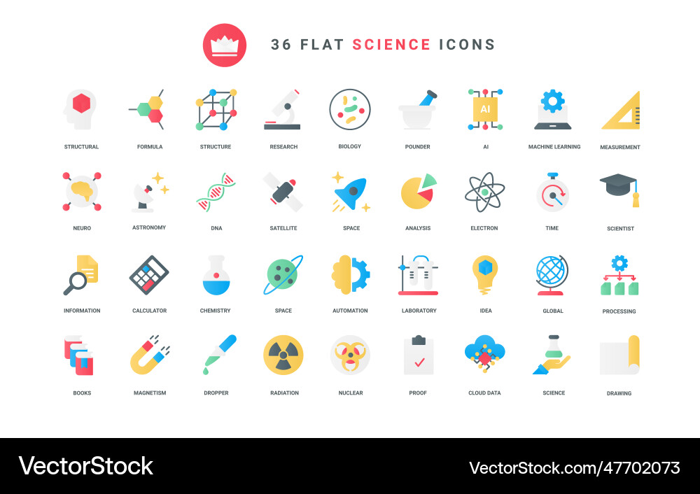 Science technology trendy flat icons set biology Vector Image