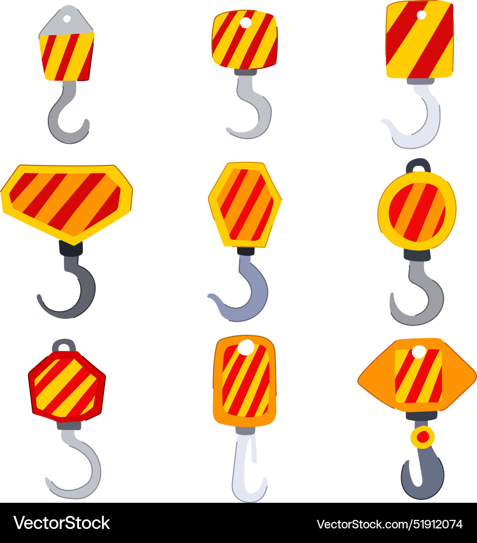 Crane hook set cartoon Royalty Free Vector Image