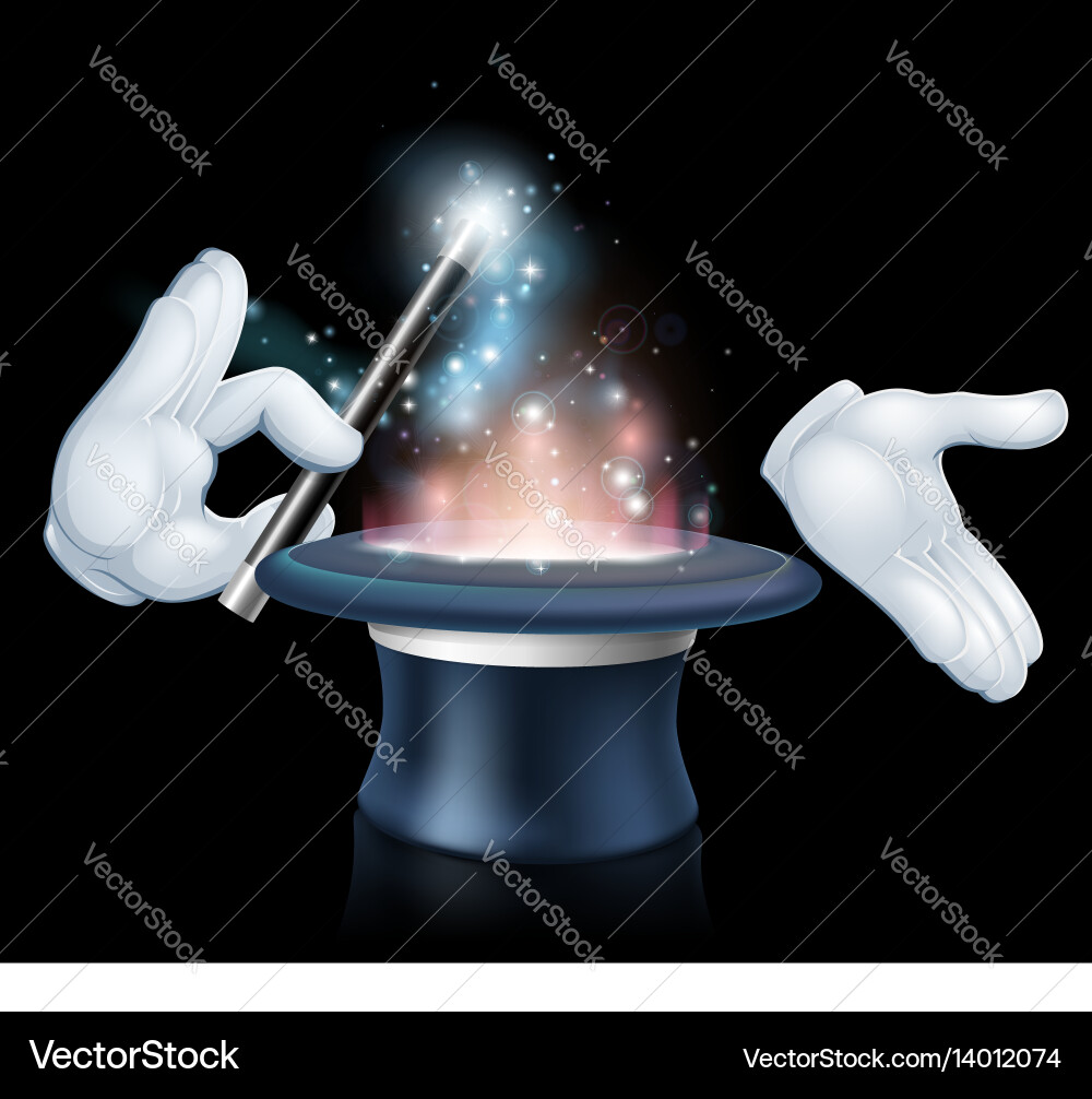 Magician wand and top hat trick Royalty Free Vector Image