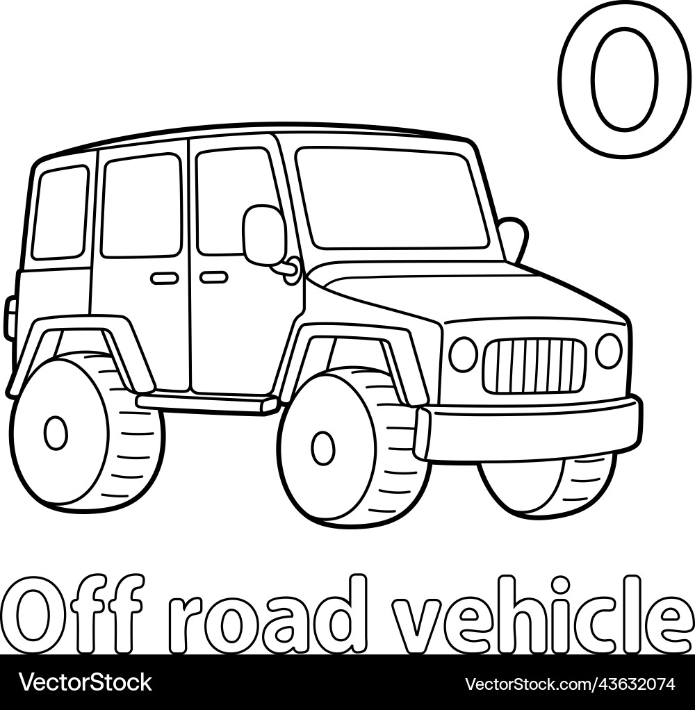 Off-road vehicle alphabet abc coloring page o Vector Image