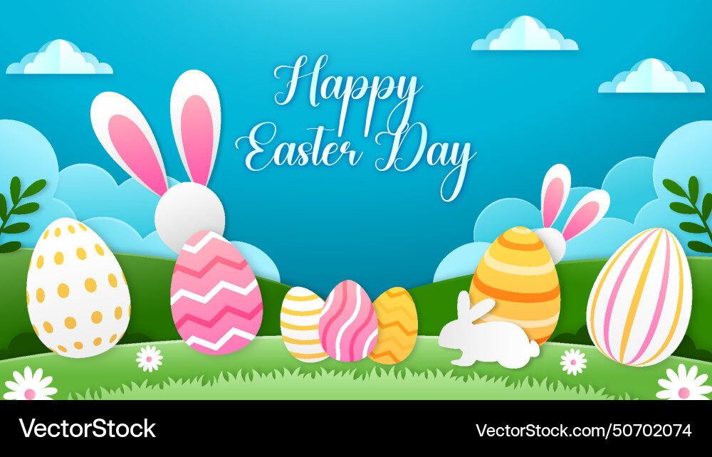 Paper style easter horizontal banner template Vector Image