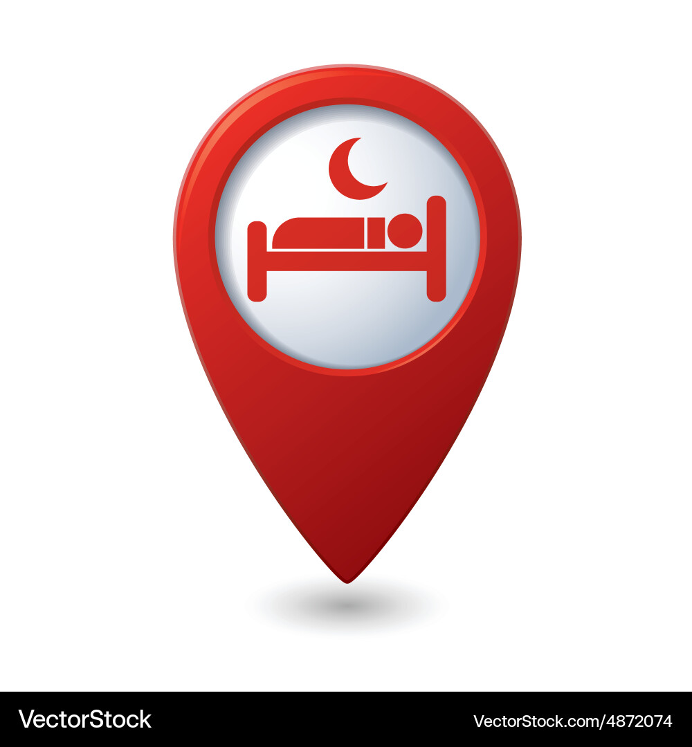 Red map pointer with hotel icon Royalty Free Vector Image