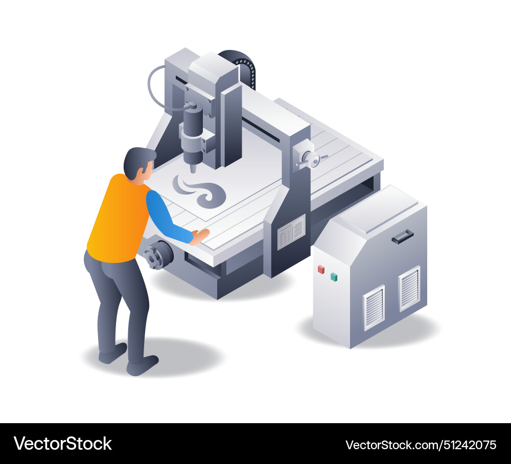 Cnc plasma cutting machine isometric flat 3d Vector Image