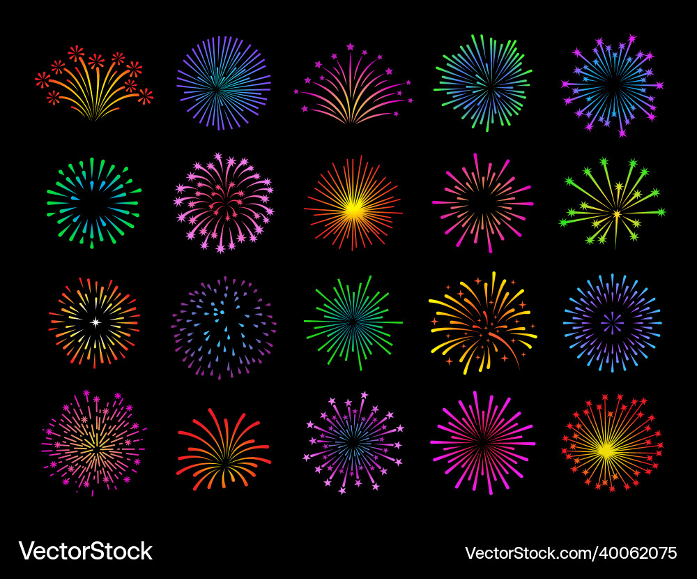 Color fireworks set graphic firework celebrate Vector Image