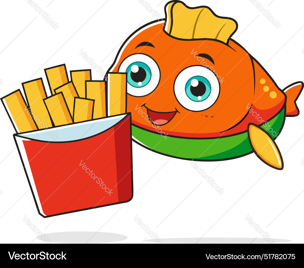 Cute fish and chip cartoon with in isolated layer Vector Image